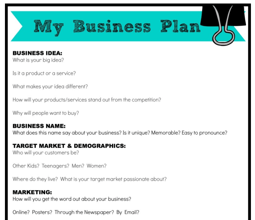 7 Business Plan Templates For Kids Free Printables 