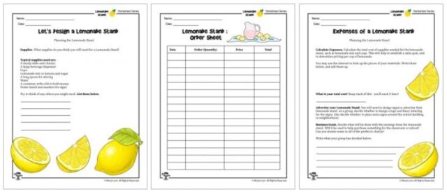10 Lemonade Stand Worksheets (Math, Business Plan, Budgeting, etc.)