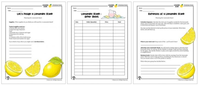 10 Lemonade Stand Worksheets (Math, Business Plan, Budgeting, etc.)
